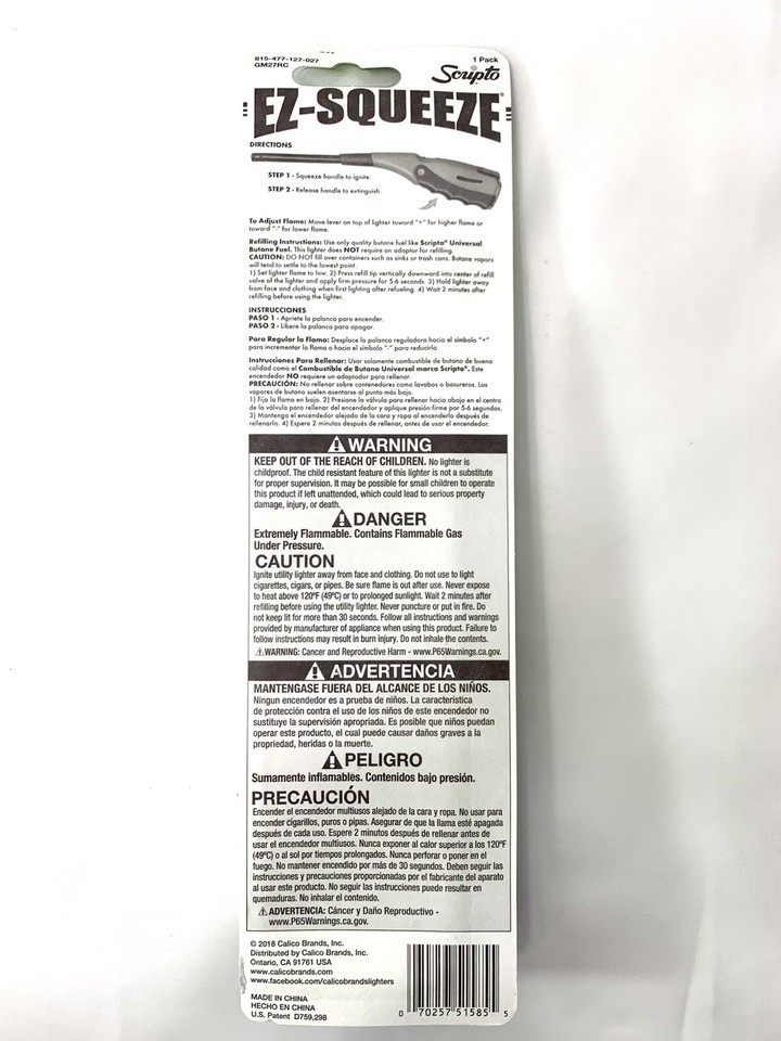 Ez-Squeeze Butane Multi-Purpose Utility Refillable Lighter by Scripto ...