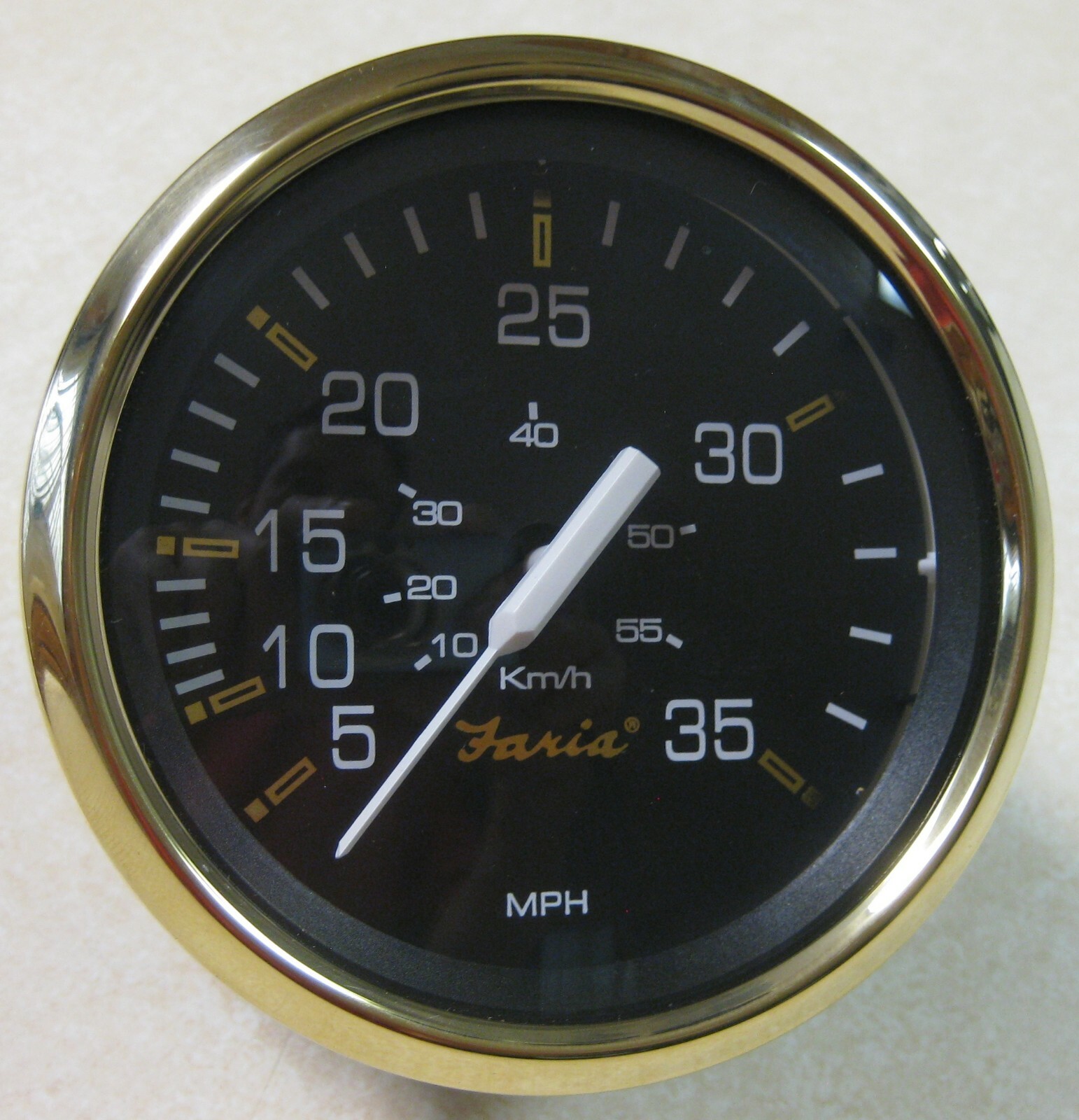 Faria 4" Black Face Gold Trim Bezel Boat Gauge Speedometer 5 - 35 MPH ...