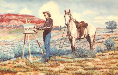 "Painting The West Poet " Western Art L.H Dude Larsen 1957 Vtg Chrome ...