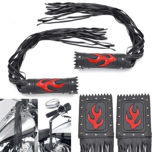 Universal Leather Motorcycle Handle Bar Tassels Fringe Grip Cover Long ...