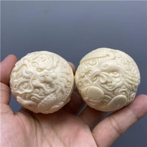Tagua Nut Dragon Phoenix Ball Solid Carving Health Grip Toy Elder Gift ...