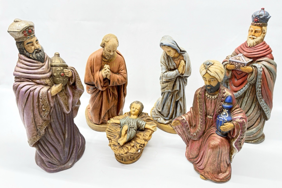 Large Scale Hand Painted Chalkware Nativity Set Kings Wise Men Baby ...