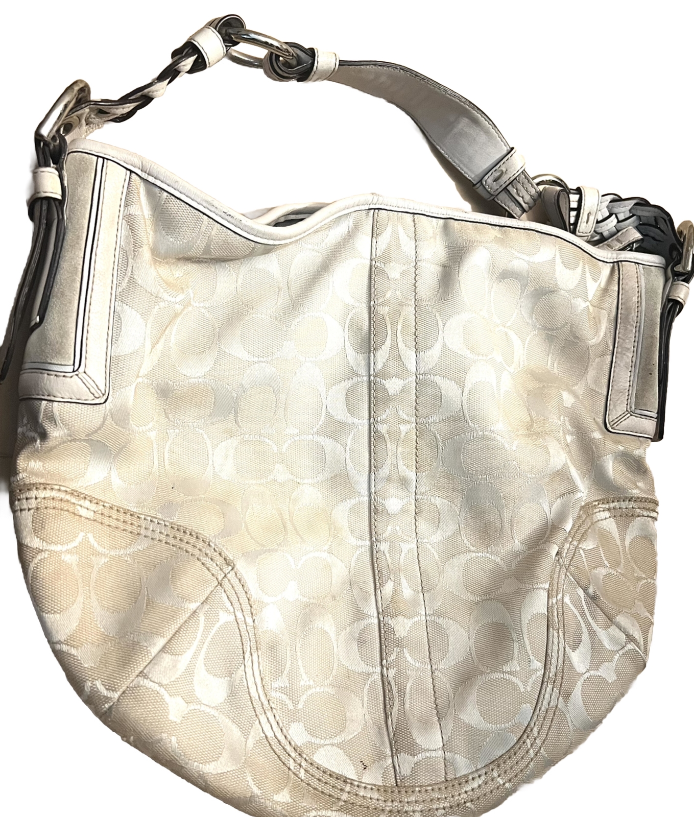 COACH SIGNATURE HOBO SHOULDER BAG IVORY LEATHER TRIM … - Gem