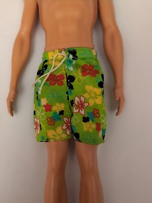 Vintage 1999 Barbie Ken Doll Hawaii floral Swim Suit Trunks Green | eBay