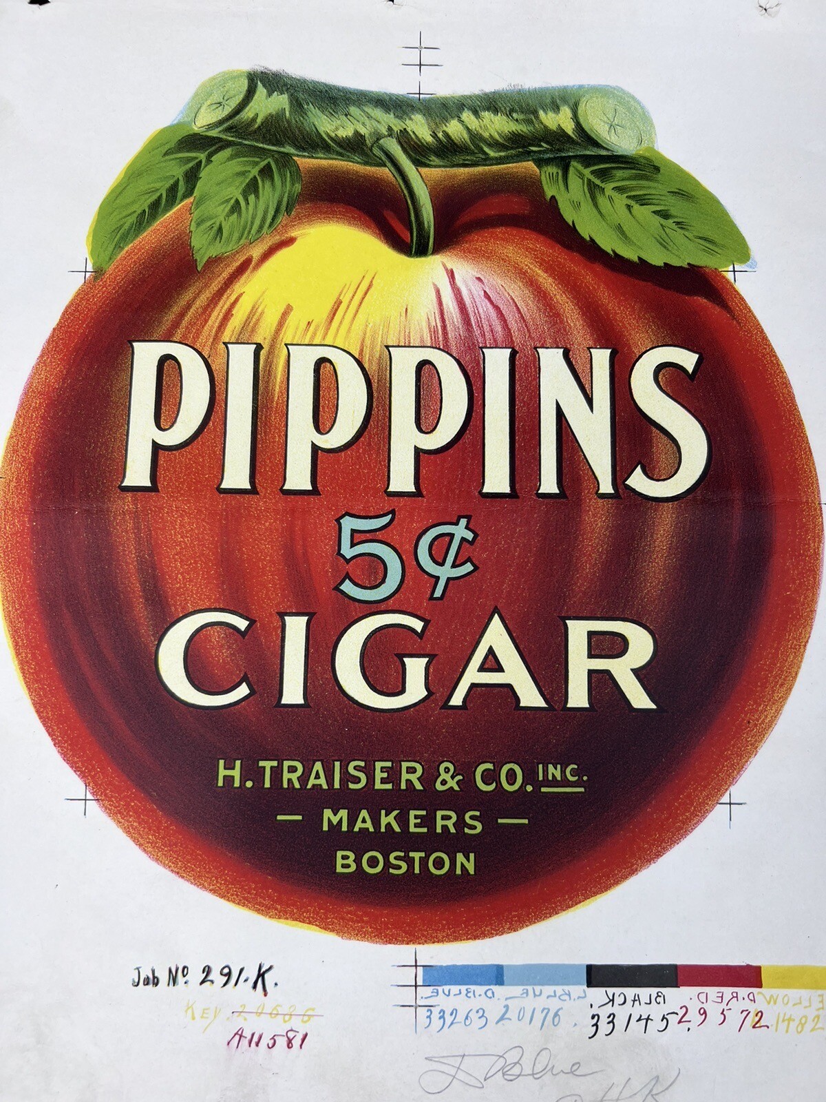 Pippins Cigar, H. Traiser & Co. Inc, Boston Antique Advertising Sign ...
