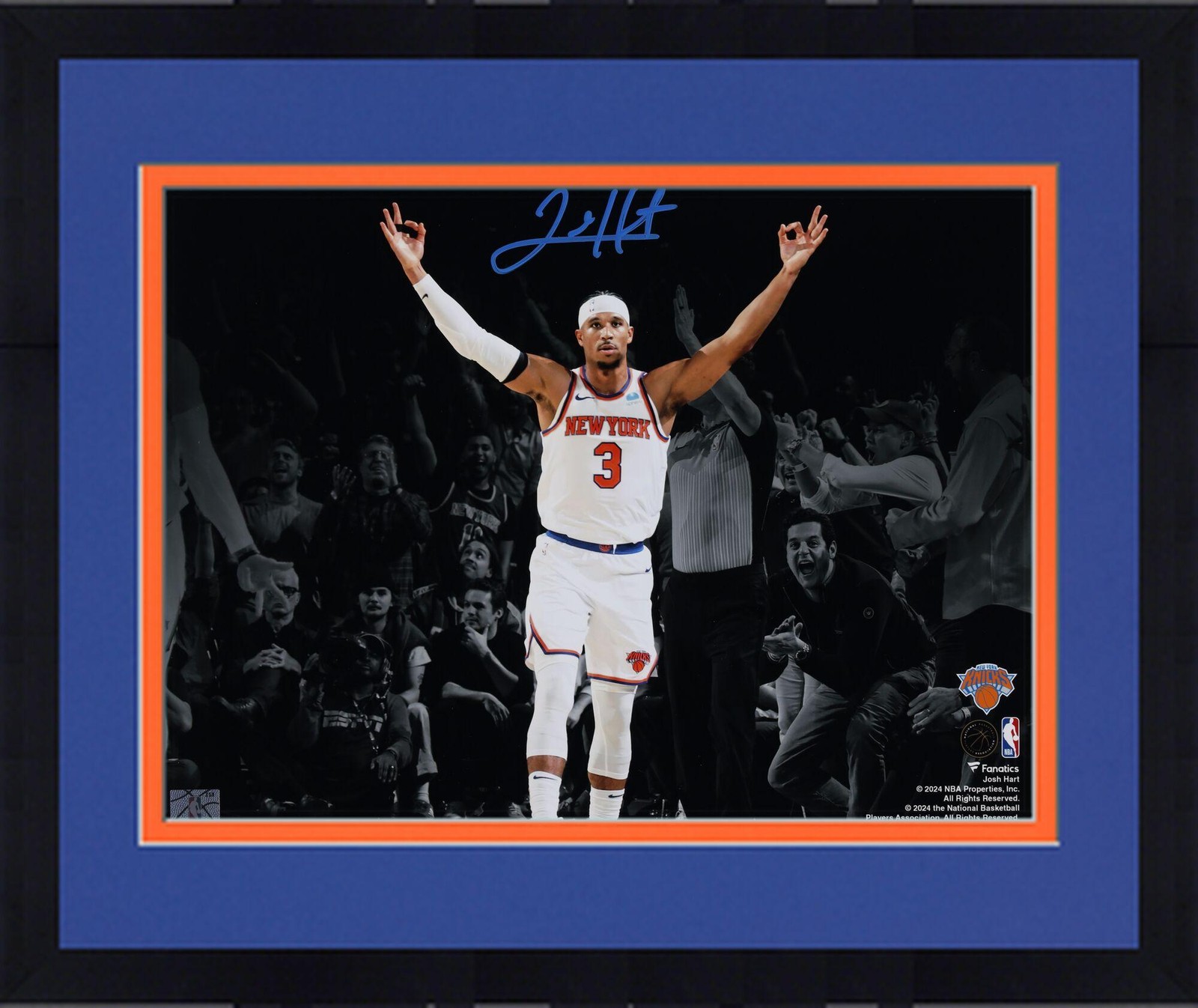 Framed Josh Hart New York Knicks Signed 11" x 14" 3- Point Celebration ...