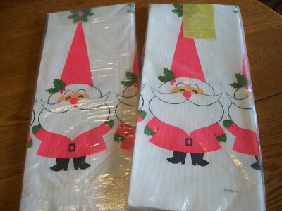 TWO SEALED VINTAGE HALLMARK TABLE COVERS CHRISTMAS SANTA ELVES 60 IN X ...