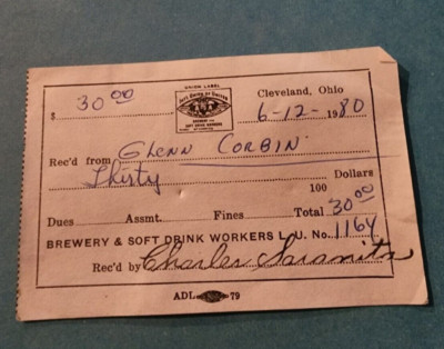 Union Receipt Brewery & Soft Drink Workers Local Union 1164 Cleveland ...