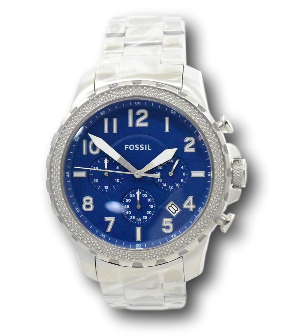 Fossil Bowman Men's 46mm Blue Dial Silver Stainless Chronograph Watch ...
