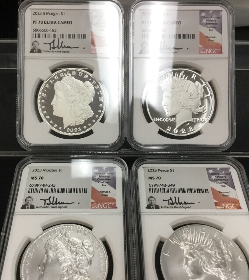 2023 Morgan & Peace Silver Dollar 4-coin set PF & MS70 NGC SIGNATURE ...