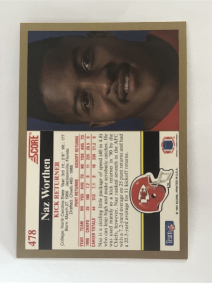 1991 Score Football Card #478 Naz Worthen | eBay