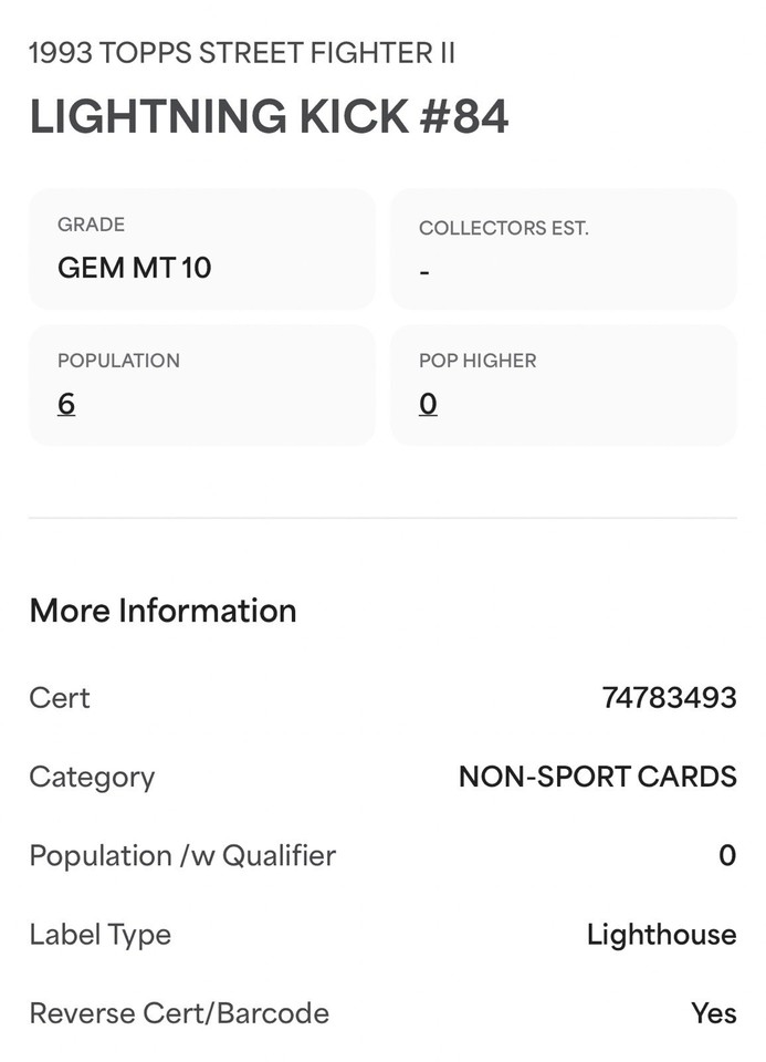 POP 6 PSA 10 RC Chun Li 1993 Topps Street Fighter II Lightning Kick ...