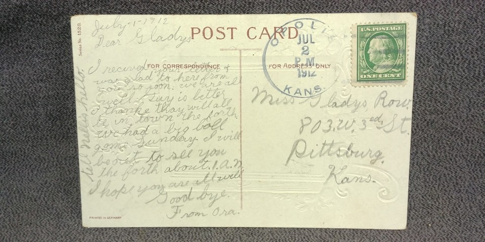 1912 Opolis Kansas Town Cancel Crawford Co Art Easel Luck Antique Postcard D68 | eBay