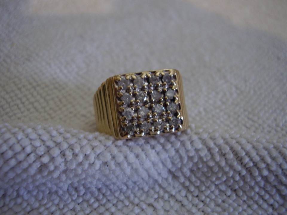 MENS 10K YELLOW GOLD DIAMOND CLUSTER RING .80 TCW. NOT SCRAP | eBay