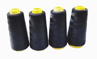 4 Big Spool 100% Polyester Sewing Thread 2500 Yards Black Color 40S/2 ...
