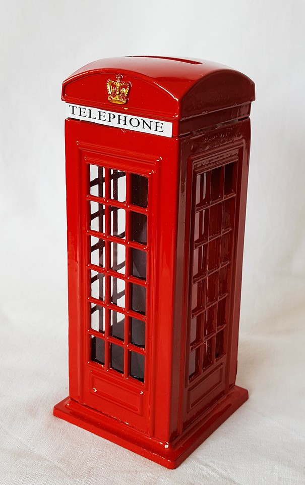 British Style Telephone Booth Metal Piggy Money Bank Kids Coin Saving ...