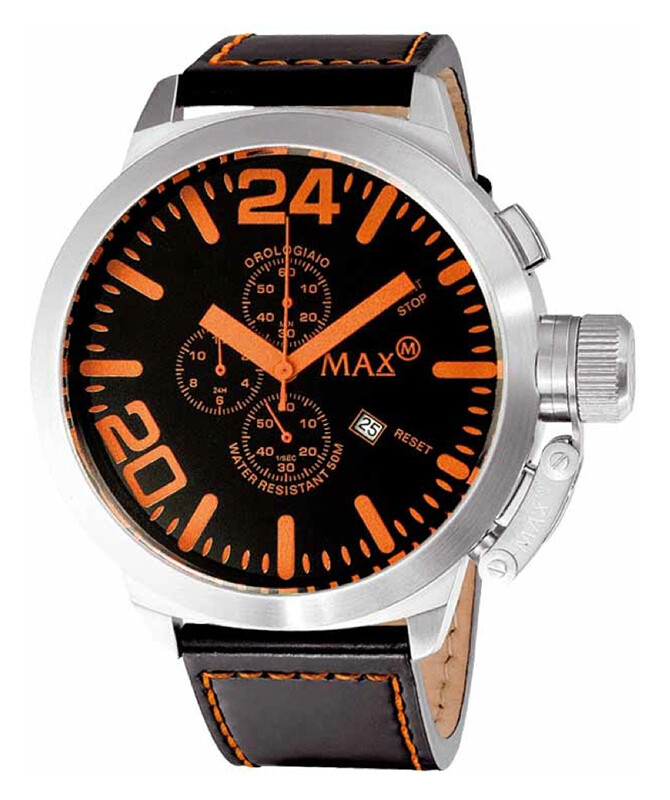 MAX WATCH THE CLASSIC CHRONO 5ATM BLACK DIAL ORANGE INDEX 47mm DIAMETER ...