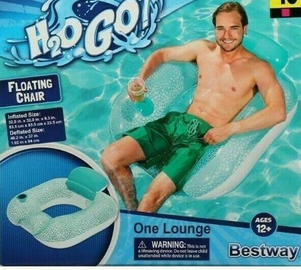 H2O Go! Floating Chair Pool Lounger With Cup Holder And Adjustable Back ...