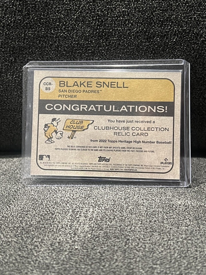 2022 Topps Heritage Blake Snell Clubhouse Collection Patch #CCR-BS ...