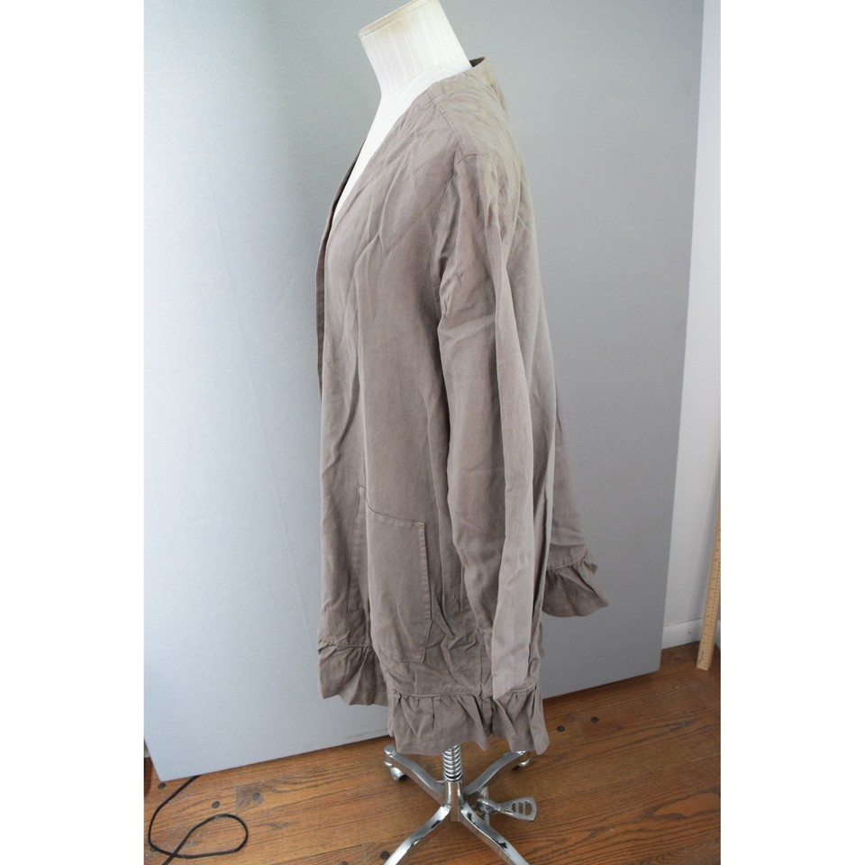 Pure Jill Linen Blend Duster Cardigan Ruffle Trim Pockets Womens Petite ...