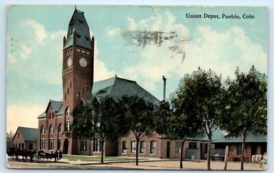 POSTCARD Pueblo Colorado Union Depot Train Station Railroad 1917 ...