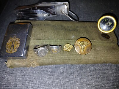 Vintage Military Items Ruptured Duck Ring Zippo Surgical Kit Compass ...