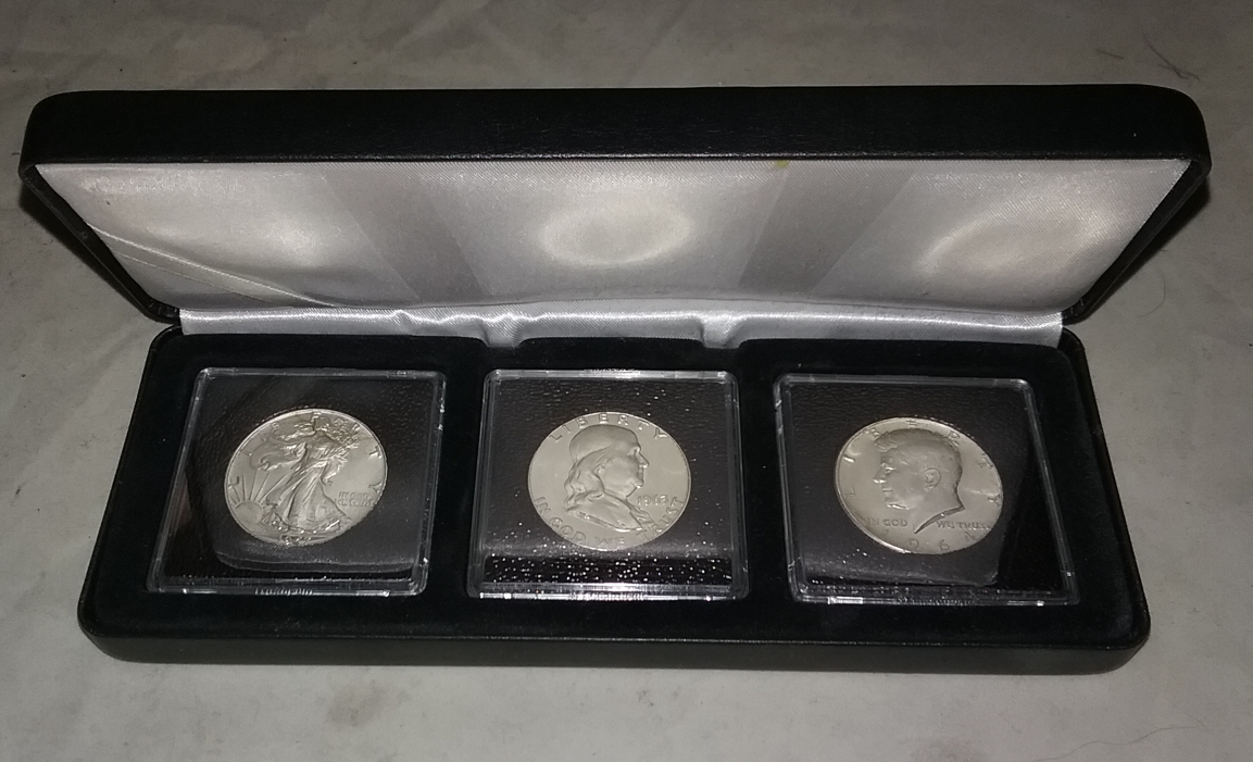 3-Coin Half Dollar Set: 1947 Walking Liberty, 1963 Franklin & 1964 ...