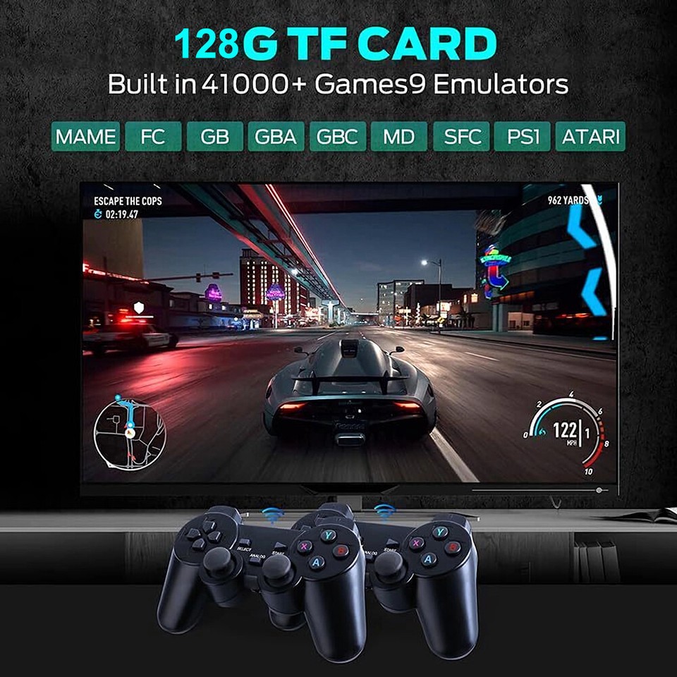 4K HDMI TV Game Stick Built-in 64GB 20000+ Video Games Console Wireless ...