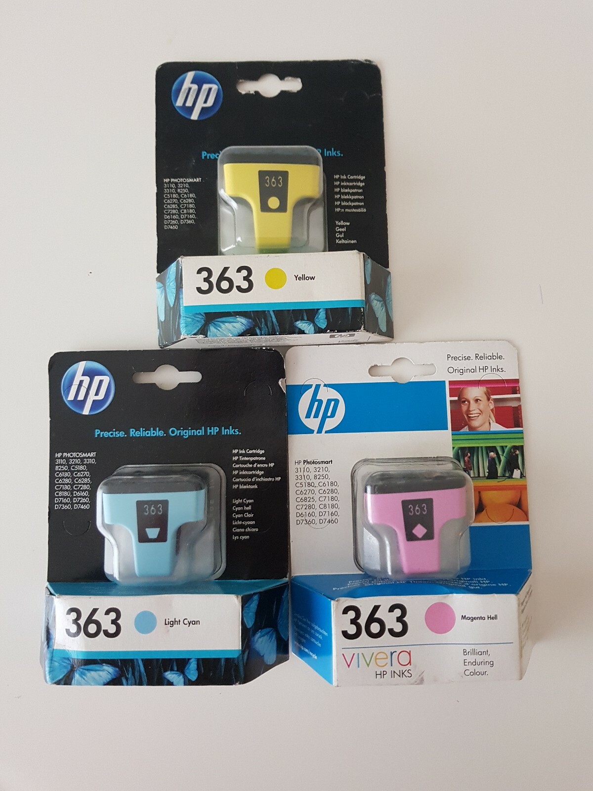 Genuine Original HP 363 Ink Cartridge Set x 3 Yellow Light Cyan & Light ...