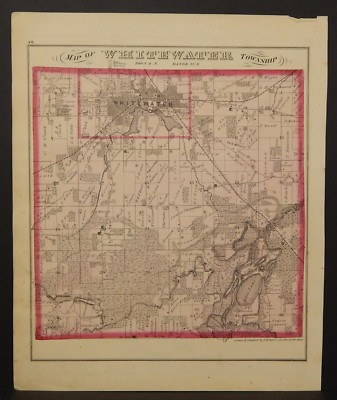Wisconsin Walworth County Map Whitewater Township 1873 Double Side J22 ...