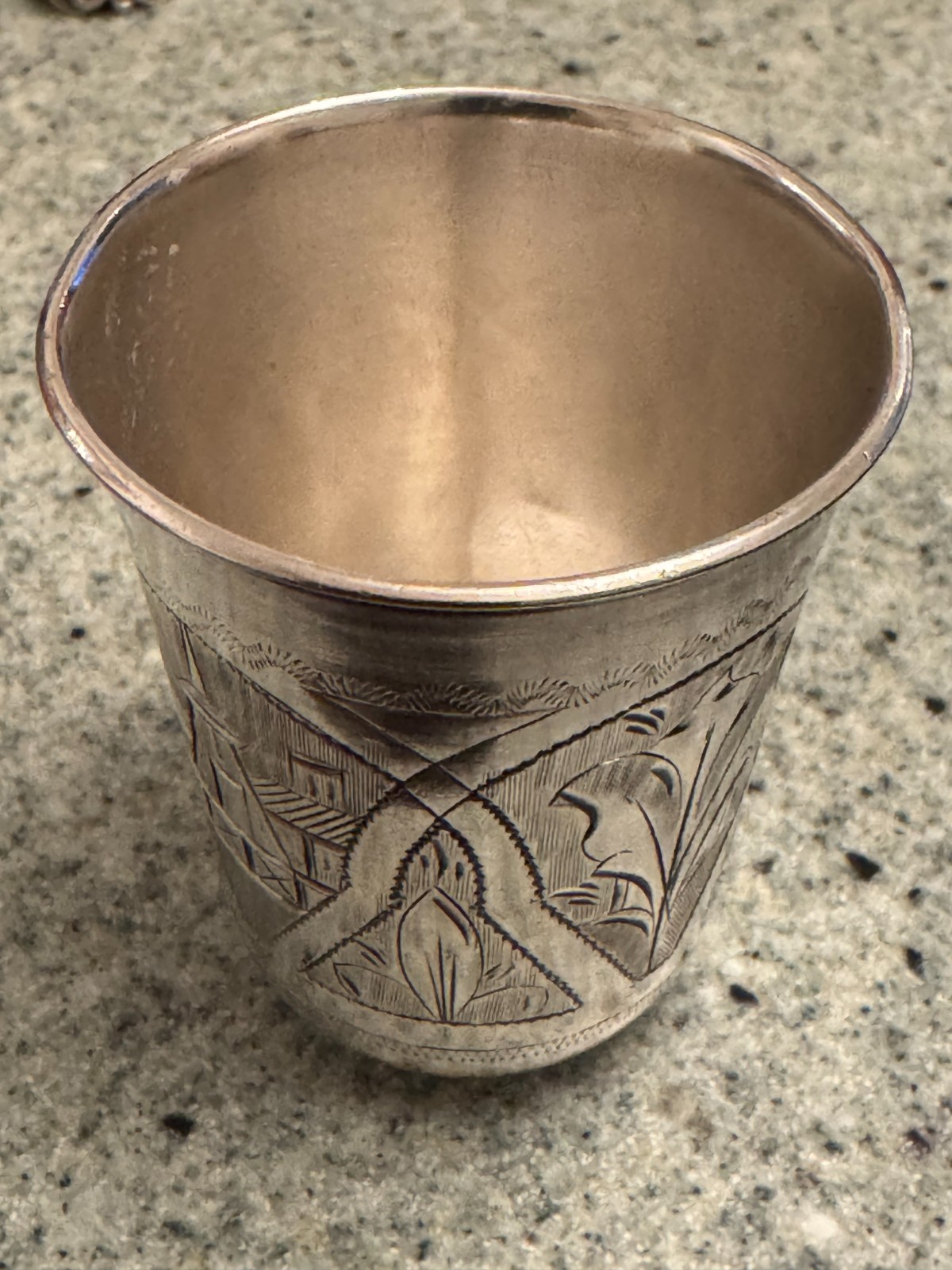 Antique European Silver Ceremonial Cup/Thimble, Beautiful etched ...
