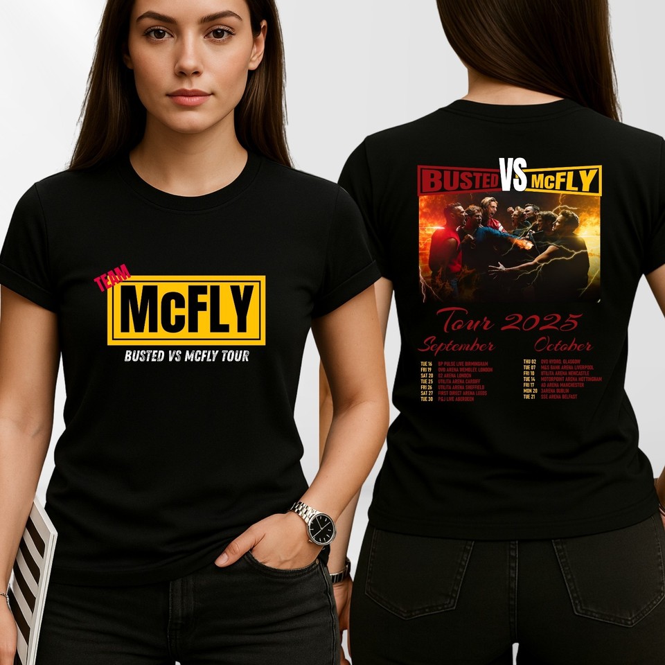 McFly vs Busted Tour 2025 T-Shirt Team McFly Band Front & Back Concert ...