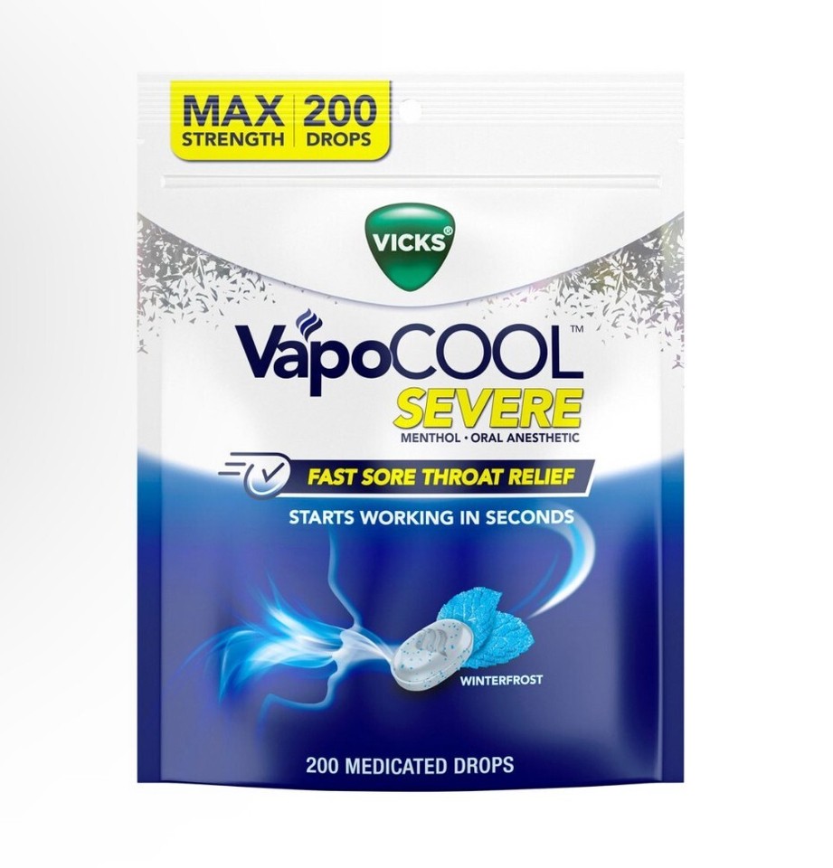 Vicks VapoCOOL SEVERE Medicated Drops 200ct, Maximum-Strength ...