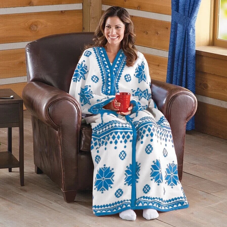 Blanket Throw Wrap Wearable Snowflake Soft Fleece Cuddle Cozy Deer Gift ...