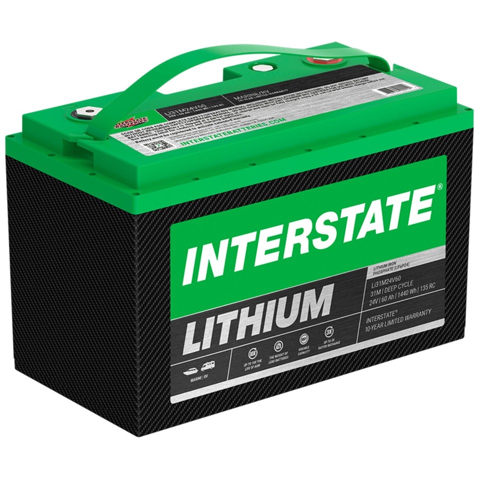 Interstate Batteries 24V 60Ah Group 31M Lithium Marine/RV Deep Cycle ...