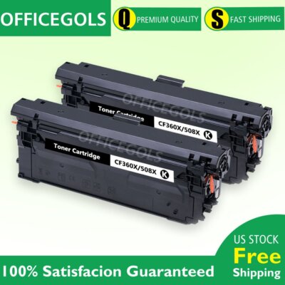 2 Pack Black Toner For HP CF360X 508X Color LaserJet Enterprise MFP ...