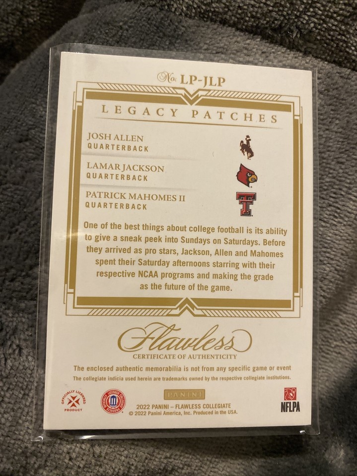 2022 Panini Flawless Legacy Patches Josh Allen Lamar Jackson Patrick ...