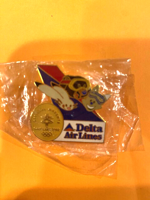 SALT LAKE CITY OLYMPICS PIN DELTA AIRLINES 3 MASCOTS GOLD LOGO SPONSOR ...