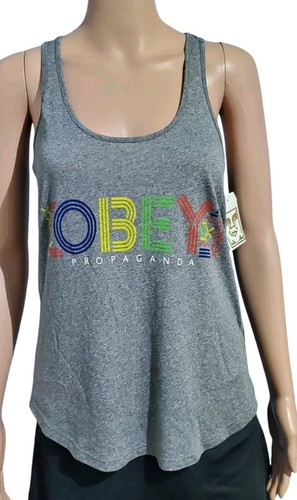 Obey Tank Top XS Propaganda Heather Gray Multicolor Racerback Women's ...