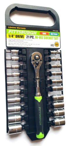 Pittsburgh 21 PC Mini Socket Set 1/4" Drive SAE and Metric Chrome ...