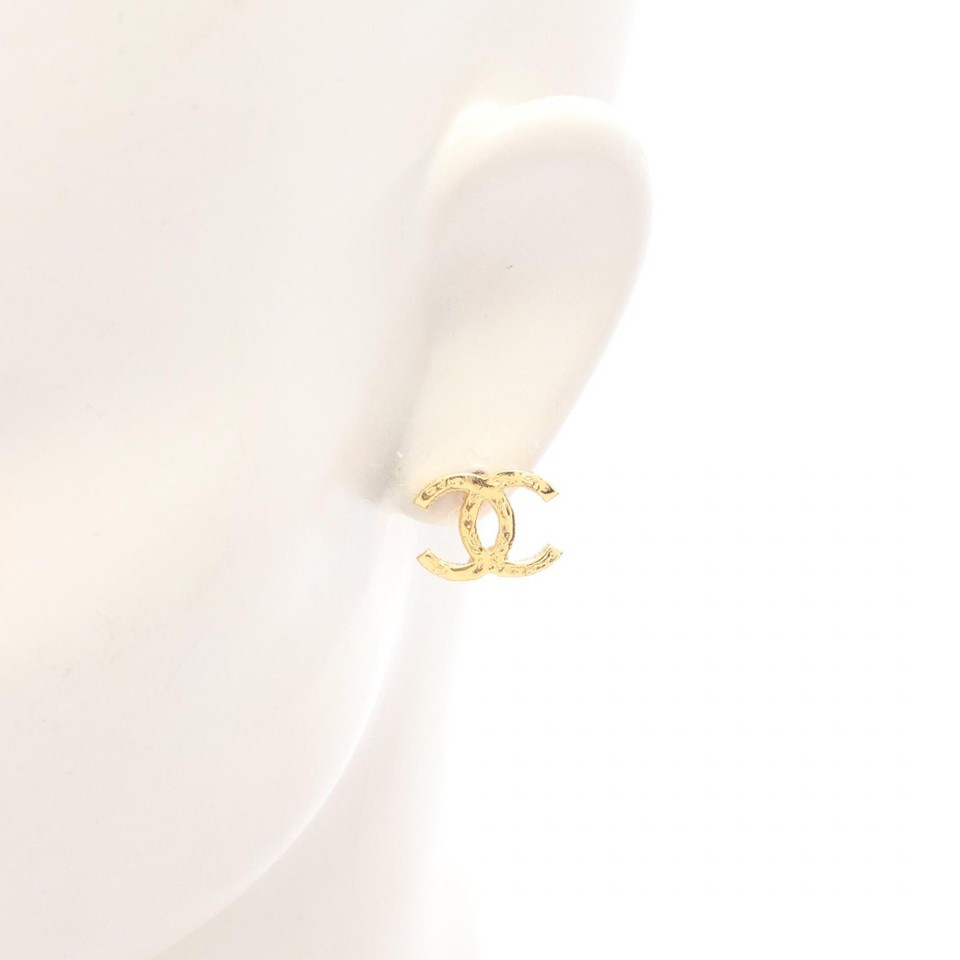 CHANEL COCO Mark Pierced earrings Gold Plated Used CC Logo | eBay UK