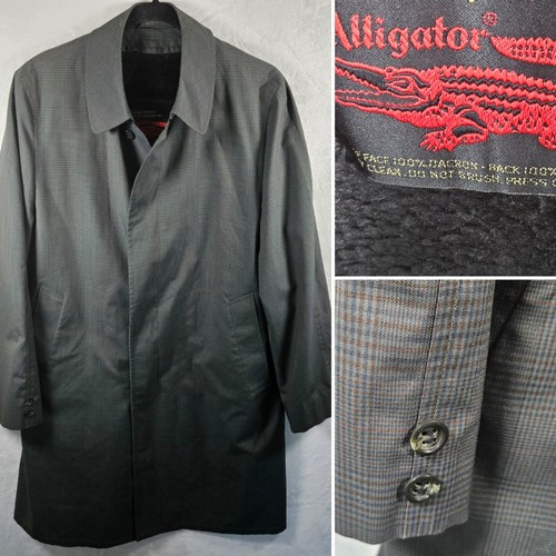 Vintage Alligator Mens Trench Coat Small Plaid Hidden Button Closure ...