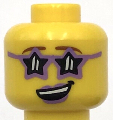 Lego New Yellow Minifigure Head Female Glasses Star Shaped Medium ...