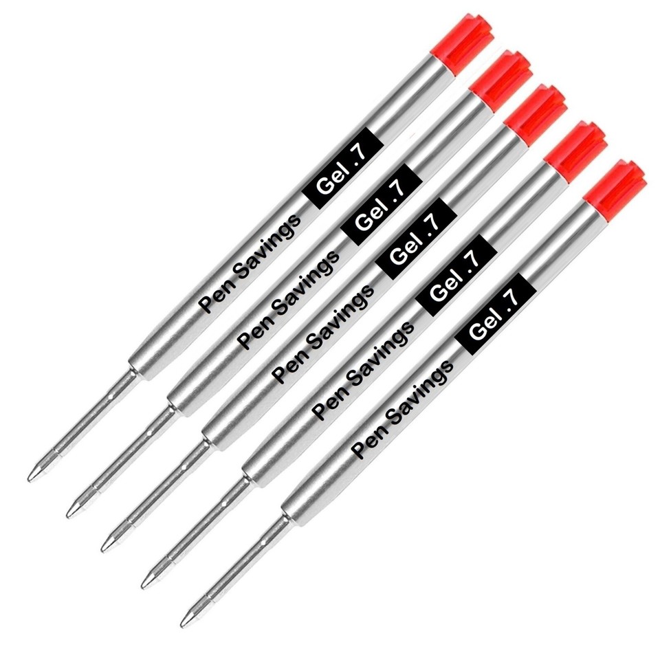 5 Parker Style Gel Ballpoint Pen Refills, .7mm, Fits Jotters, 5 Colors ...