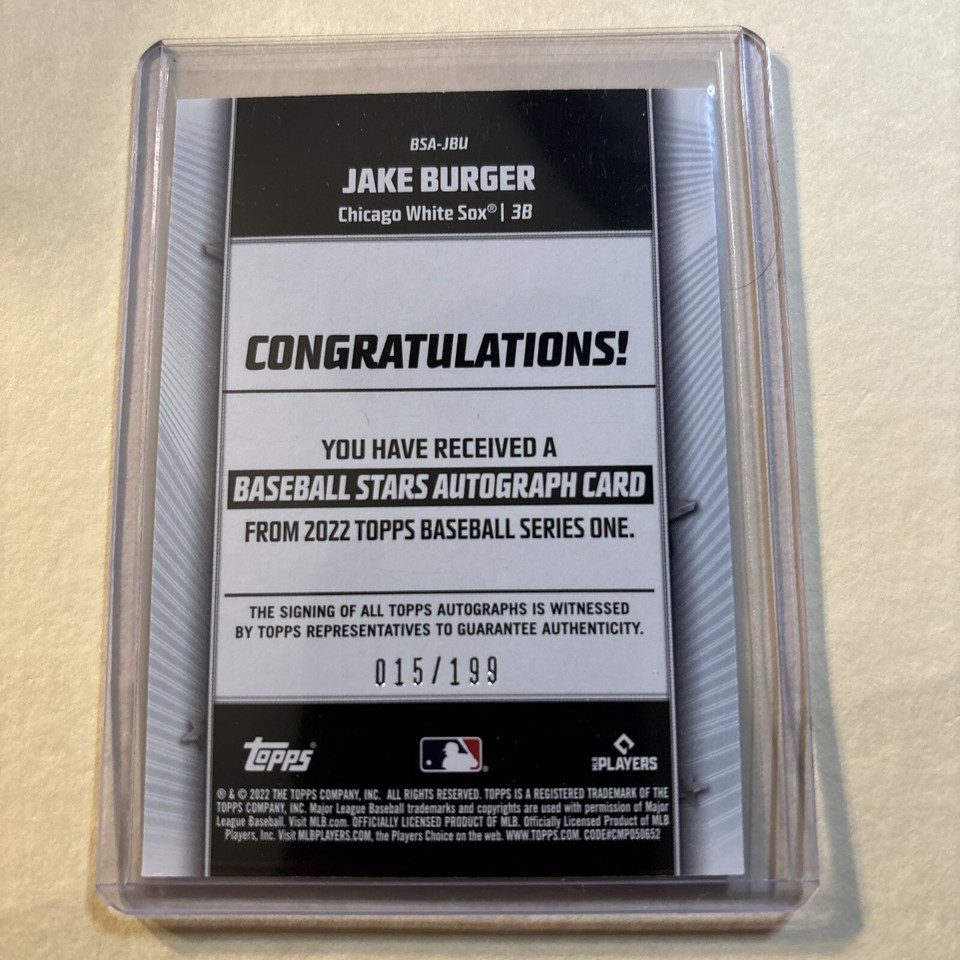 2022 Topps Series 1 Jake Burger Baseball Stars Black Auto /199-SP | eBay