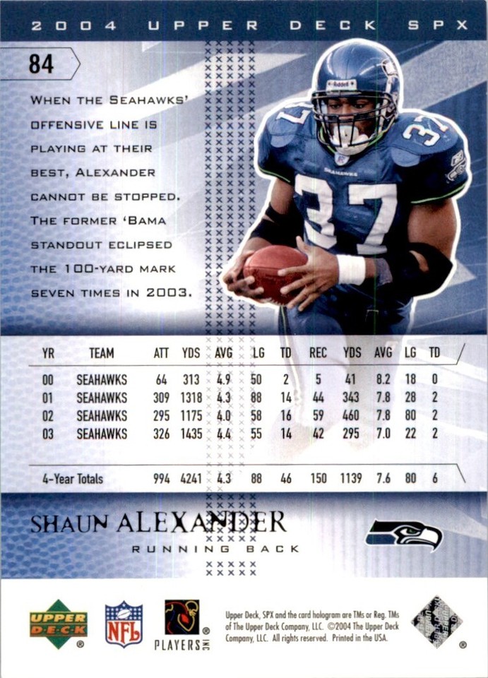 Shaun Alexander 2004 Upper Deck SPx #84 Seattle Seahawks NFL Football ...