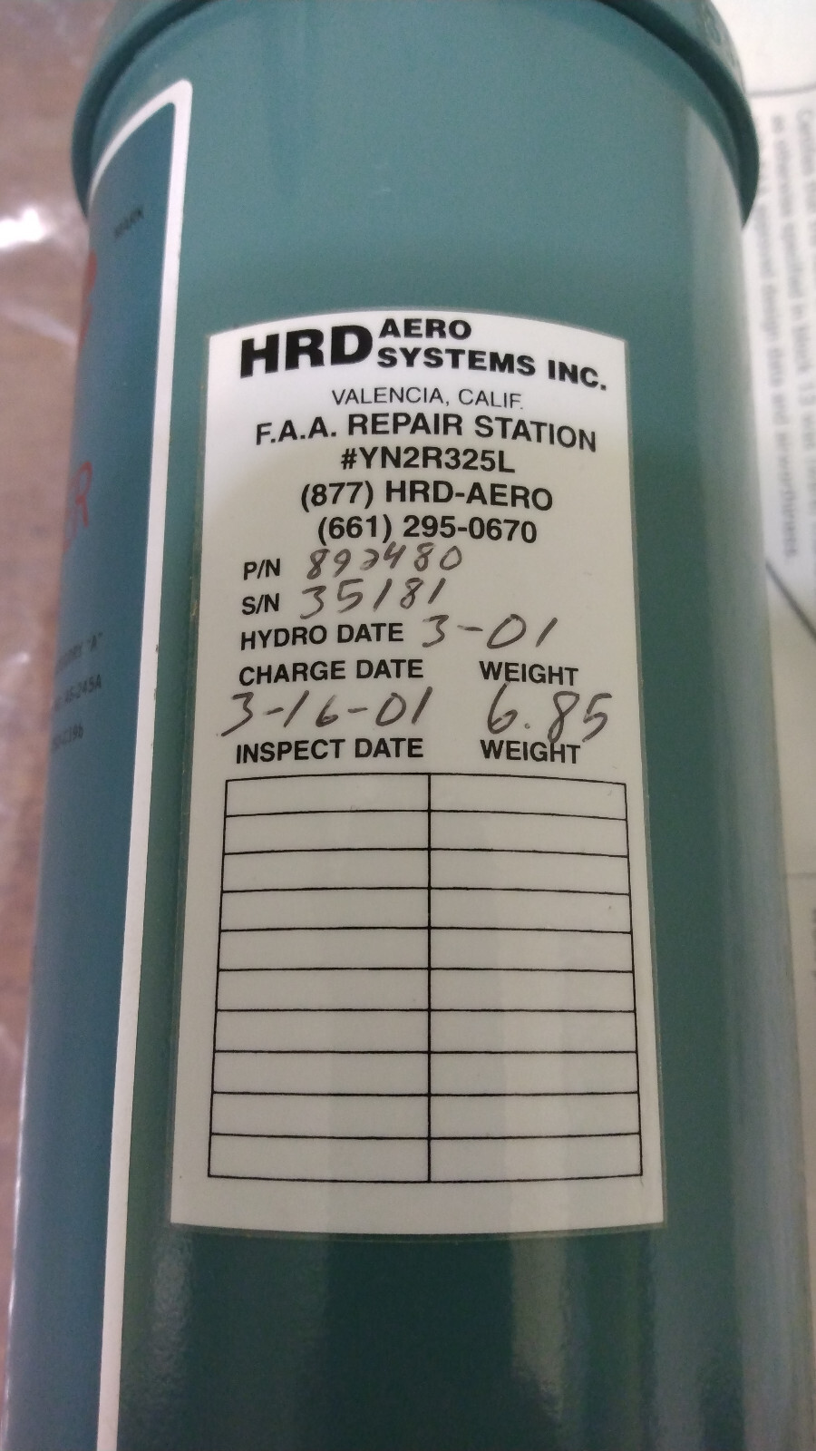 Kidde Aircraft Fire Extinguisher Part 892480 Overhauled Paper Included ...