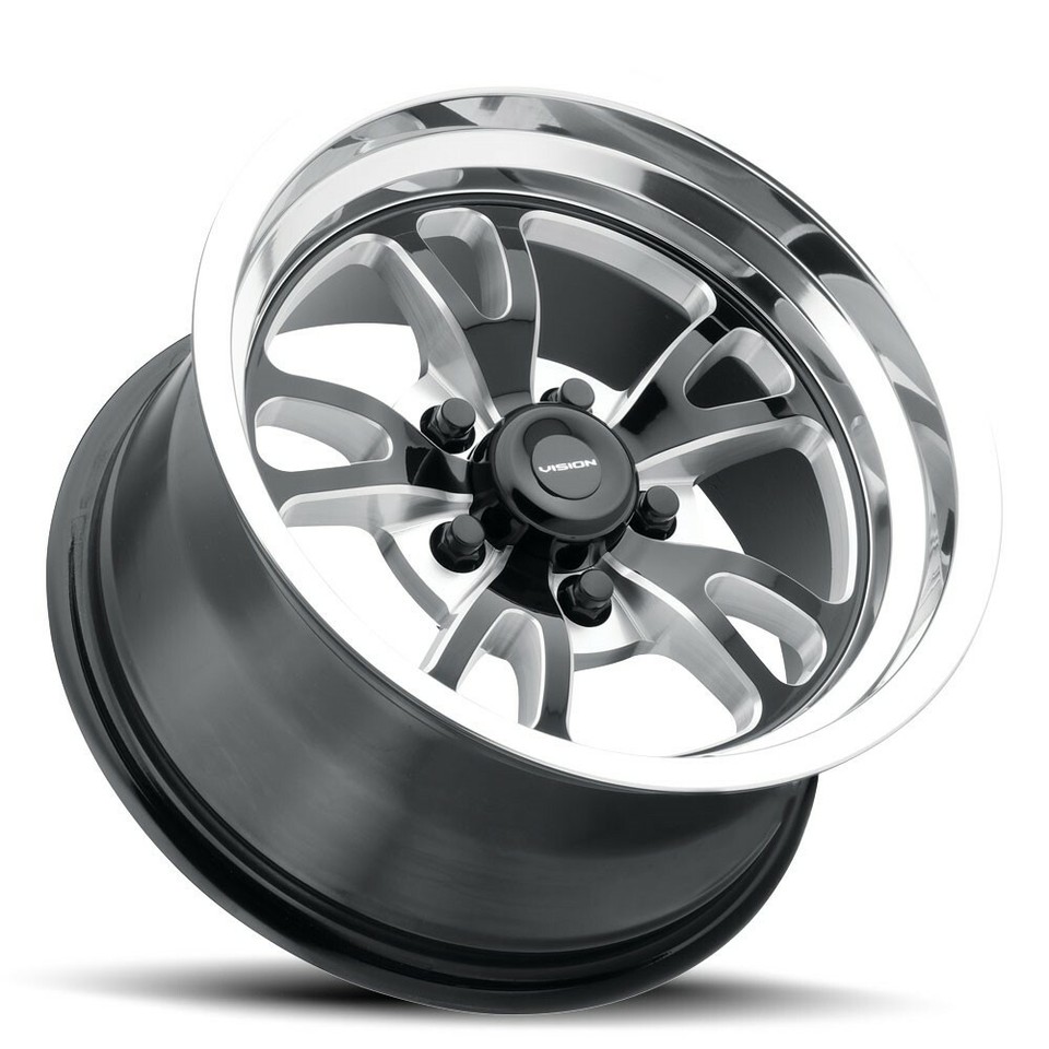 15" Vision 149 Patriot Gloss Black Milled Spoke Polished Lip 15x4 Wheel ...