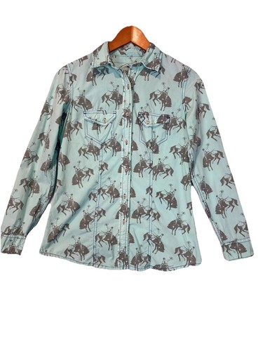 Barn Fly Trading Womens Small Button Up Shirt Cowboy Rodeo Turquoise ...