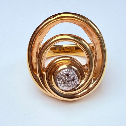 18K Solid Yellow Gold Pave Diamond Spiral Labyrinth Vintage 24mm ...